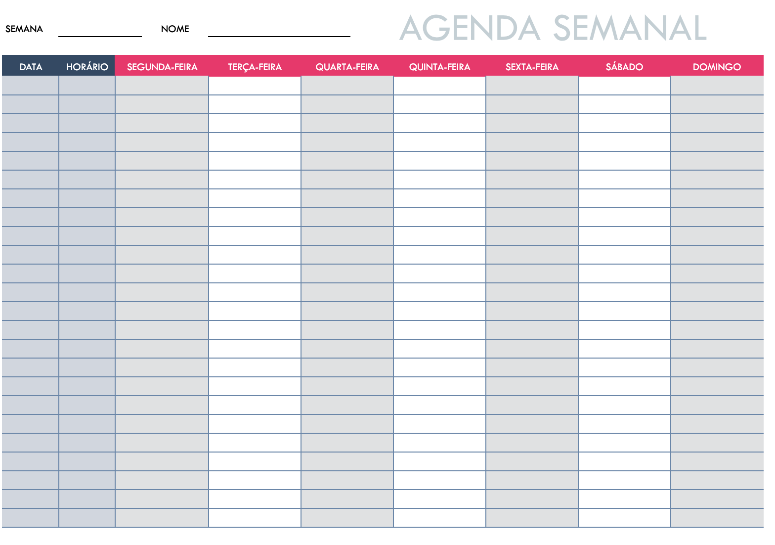 Template grátis Template de Agenda Semanal para Excel | PDF | Google Sheets | HubSpot